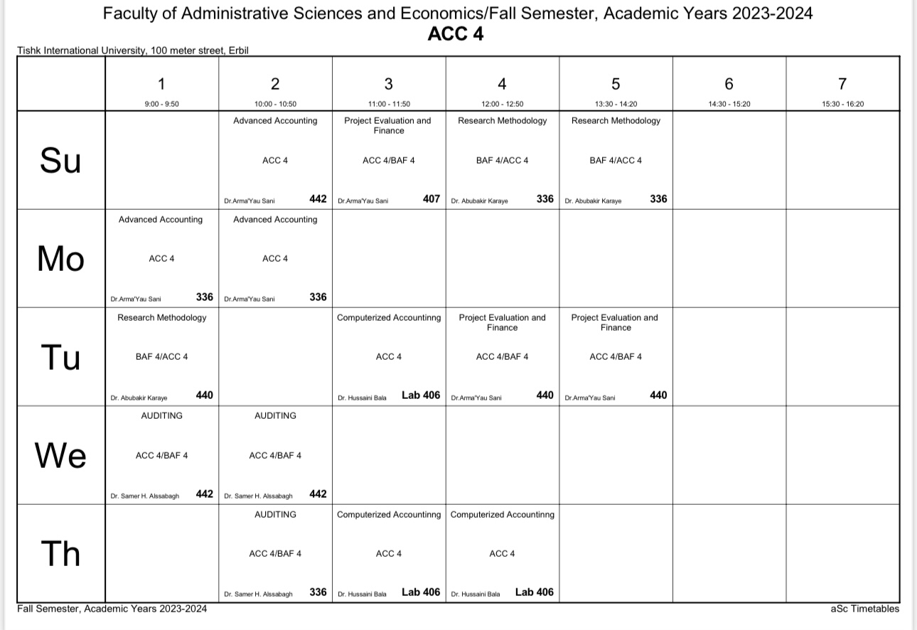 Weekly Classes Timetable | TIU